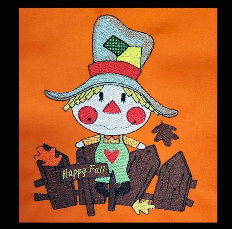 Happy Fall Scarecrow – Machine Embroidery Pattern – Whimsy Embroidery